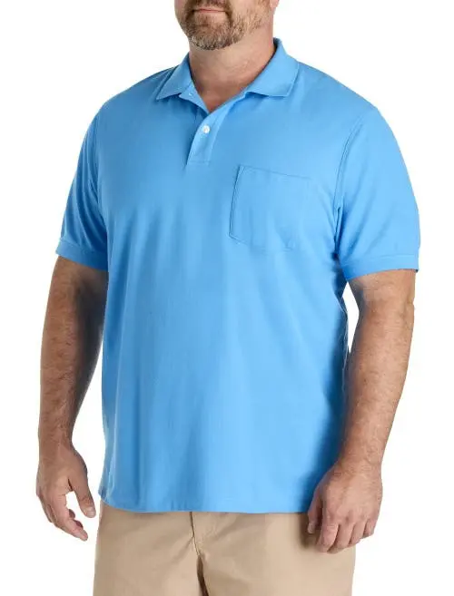 HARBOR BAY BY DXL Big & Tall Pocket Piqué Polo Shirt - Azure Blue