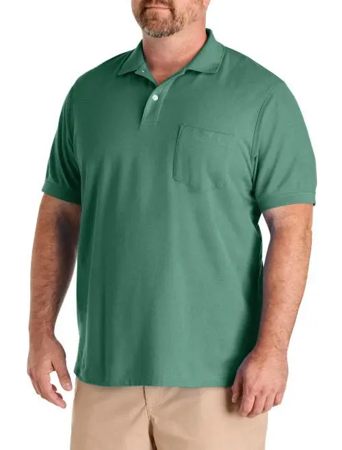 HARBOR BAY BY DXL Big & Tall Pocket Piqué Polo Shirt - Beryl Green Heather