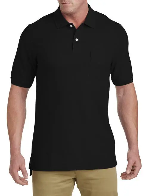 HARBOR BAY BY DXL Big & Tall Pocket Piqué Polo Shirt - Black