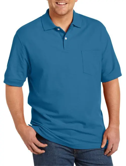 HARBOR BAY BY DXL Big & Tall Pocket Piqué Polo Shirt - Blue Ashes