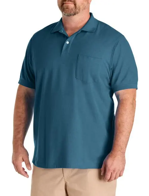 HARBOR BAY BY DXL Big & Tall Pocket Piqué Polo Shirt - Corsair Blue Heather