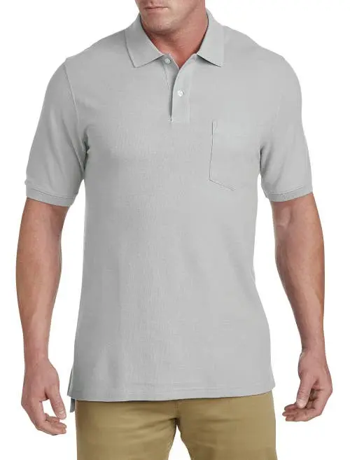 HARBOR BAY BY DXL Big & Tall Pocket Piqué Polo Shirt - Drizzle