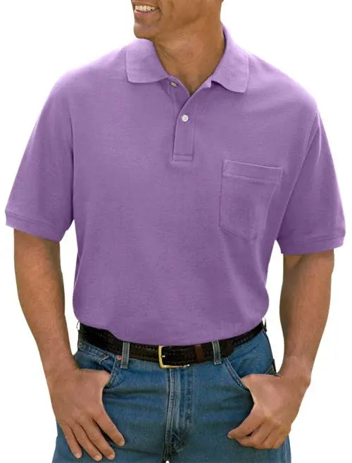 HARBOR BAY BY DXL Big & Tall Pocket Piqué Polo Shirt - Lilac Breeze Heather