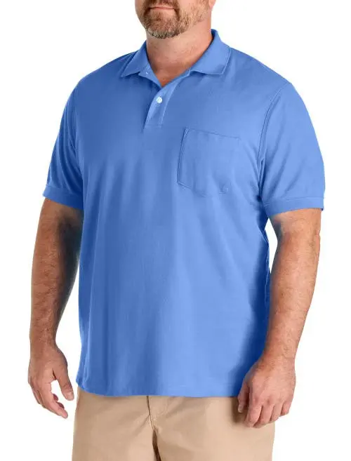HARBOR BAY BY DXL Big & Tall Pocket Piqué Polo Shirt - Marina Blue