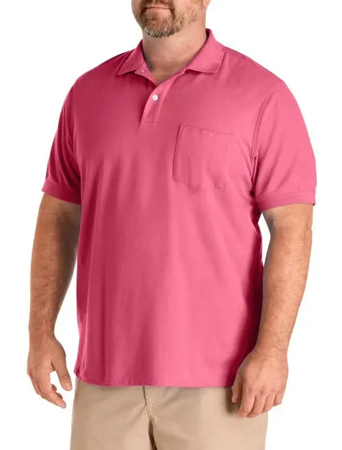 HARBOR BAY BY DXL Big & Tall Pocket Piqué Polo Shirt - Pink Lemonade