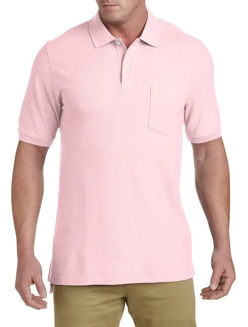 HARBOR BAY BY DXL Big & Tall Pocket Piqué Polo Shirt - Silver Pink