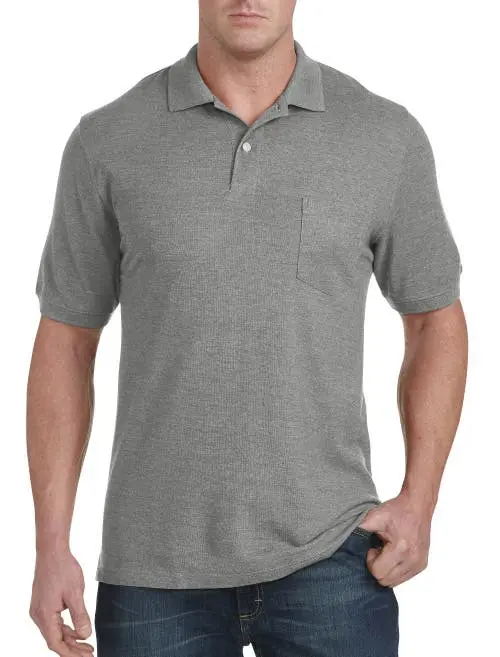 HARBOR BAY BY DXL Big & Tall Pocket Piqué Polo Shirt - Smoked Pearl Hthr