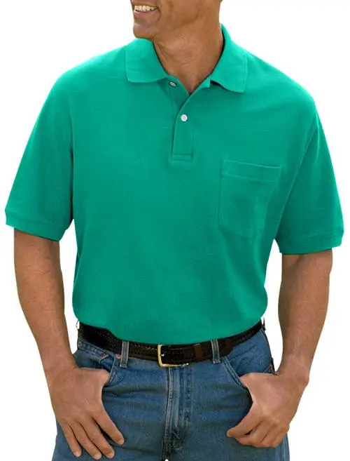 HARBOR BAY BY DXL Big & Tall Pocket Piqué Polo Shirt - Winter Green Heather