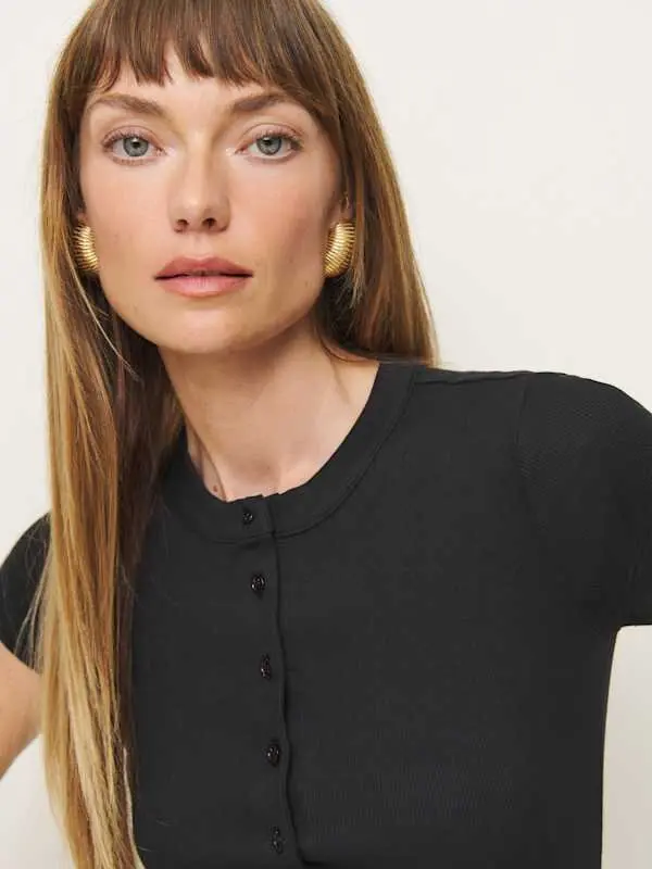REFORMATION Raelynn Knit Top - Black