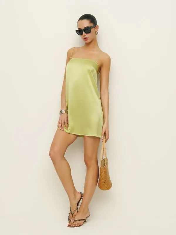 reformation aymie silk dress Reformation Aymie Silk Dress in Green
