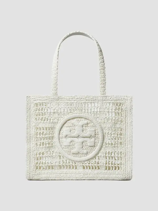 Tory Burch Ella Crochet Straw Tote Bag - White