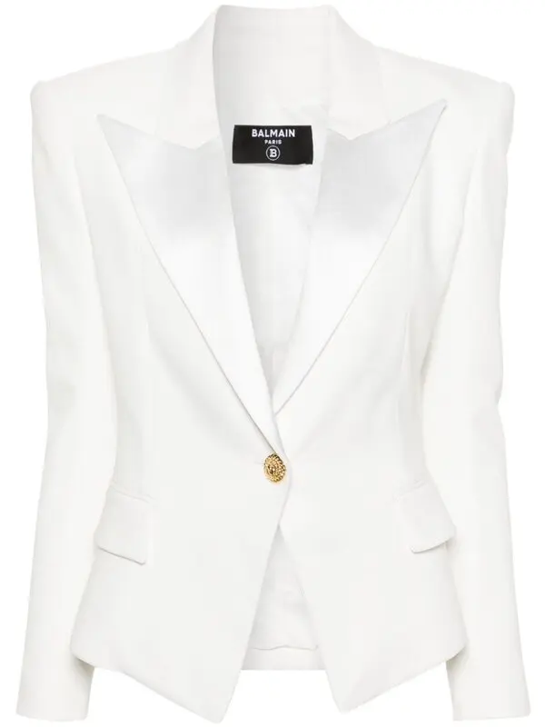 Balmain Satin-Lapel Crepe Blazer In White 26% Off Editorialist