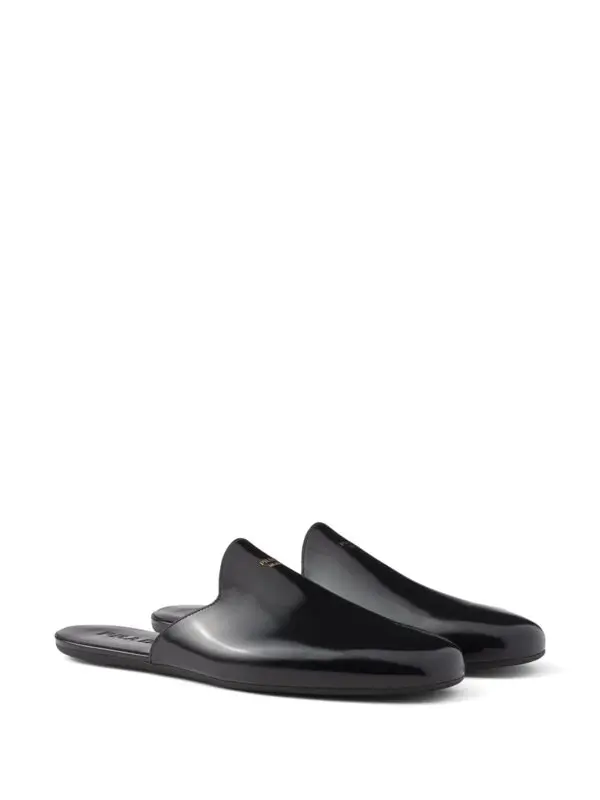 Prada Logo-embossed Leather Slippers - Black