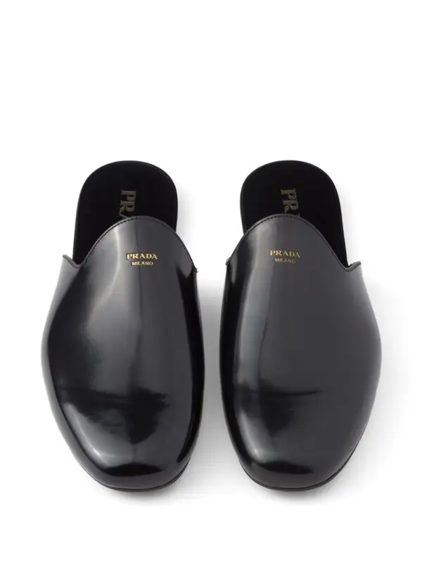 Prada Logo-embossed Leather Slippers - Black