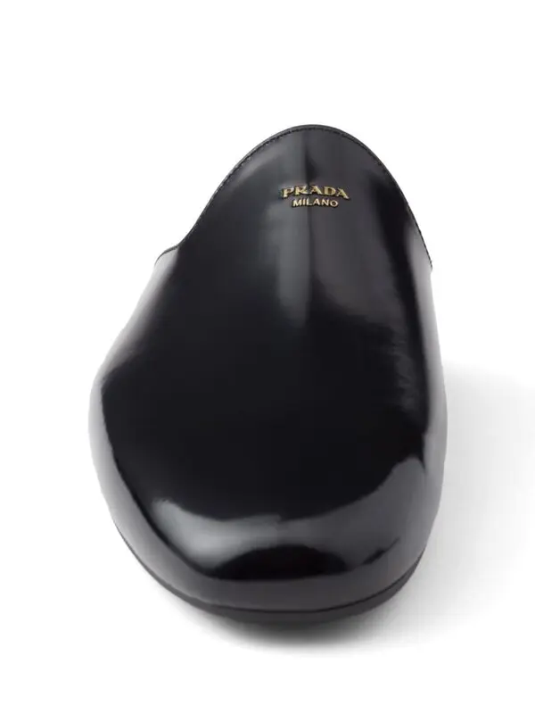 Prada Logo-embossed Leather Slippers - Black