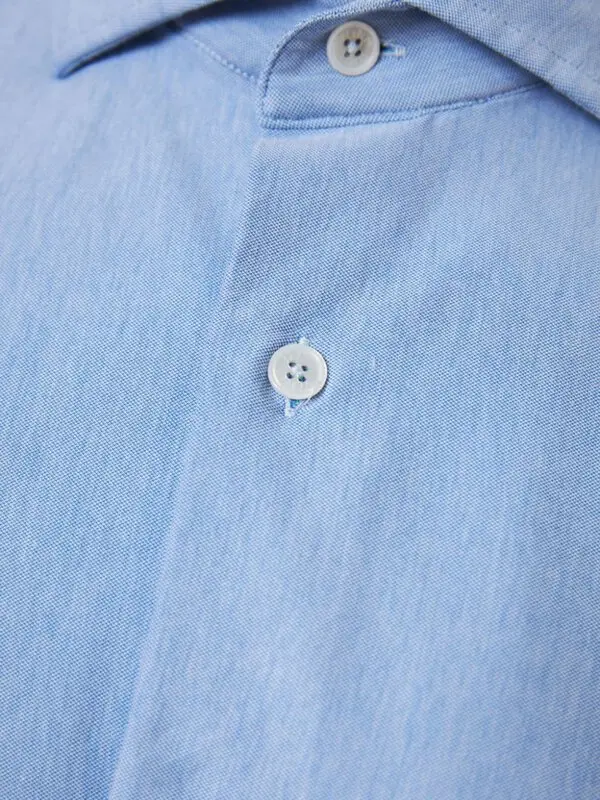 Fedeli Ong-sleeve Poplin Shirt - Blue