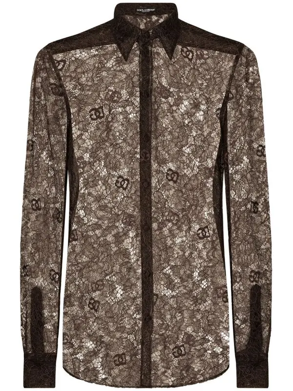 Dolce & Gabbana Chantilly Lace Semi-sheer Shirt - Brown