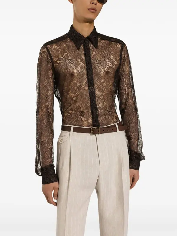 Dolce & Gabbana Chantilly Lace Semi-sheer Shirt - Brown