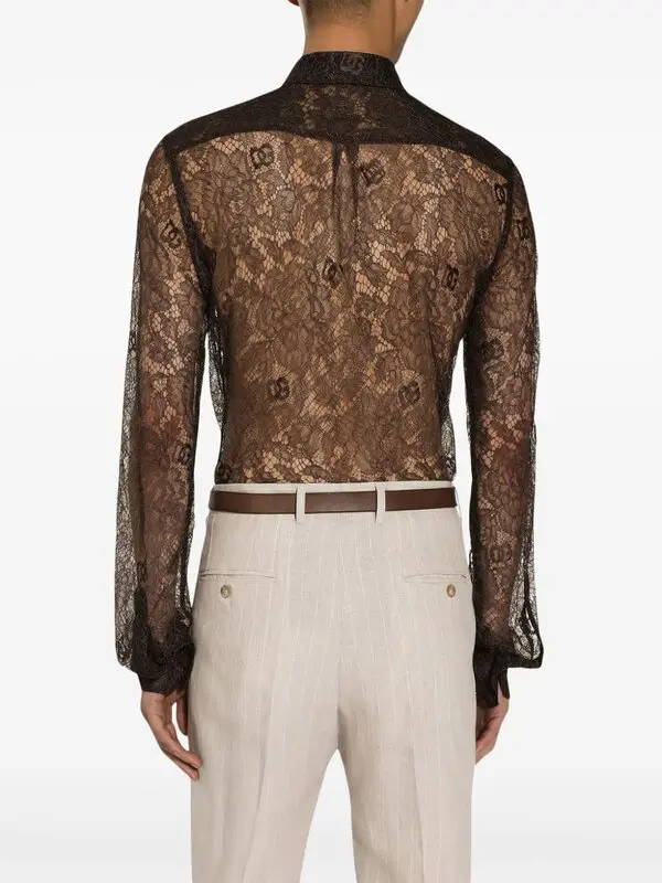 Dolce & Gabbana Chantilly Lace Semi-sheer Shirt - Brown
