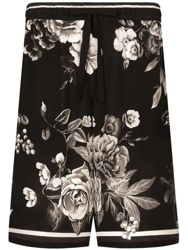 Dolce & Gabbana Floral-print Silk Track Shorts - Black