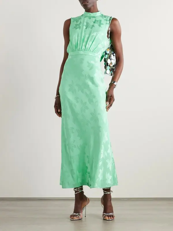 Saloni Fleur Silk-Jacquard Midi Dress In Green - 70% Off | Editorialist