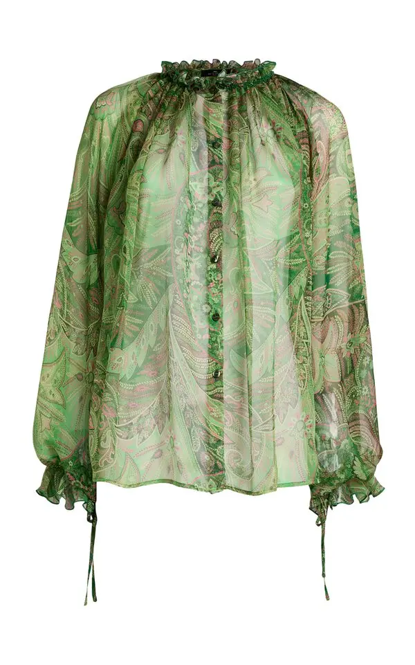 Etro Printed Silk Ruffled Neck Blouse - Multi
