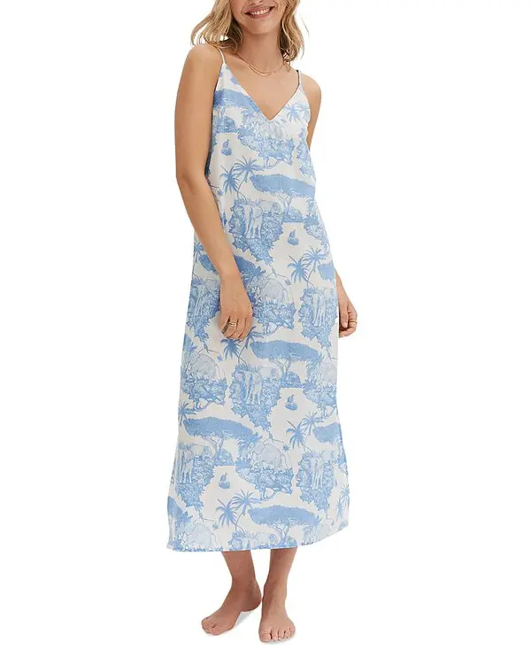 Desmond & Dempsey Loxodonta Print Nightgown - Blue/rever