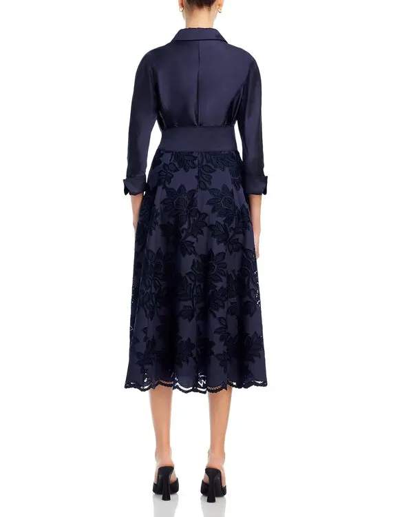 Rickie Freeman For Teri Jon Floral Eyelet Midi Dress - Navy | Editorialist