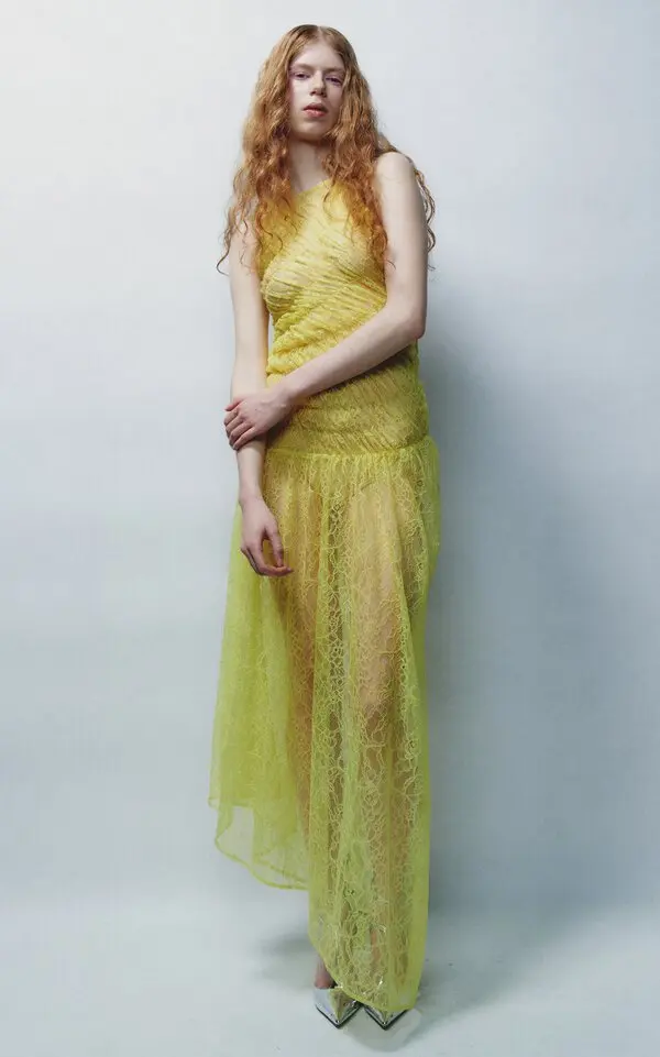 Anna Quan Eliza Shirred Lace Maxi Dress In Yellow - 50% Off | Editorialist