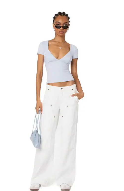 EDIKTED Katia V-neck Top - Light Blue