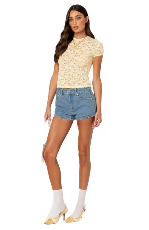 EDIKTED Kaori Sheer Lace T-shirt - Yellow