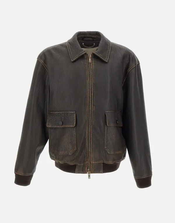 GOLDEN GOOSE Louis Aviator Dark Leather Jacket