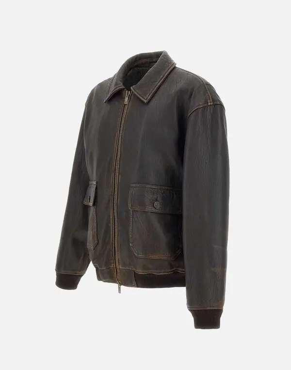 GOLDEN GOOSE Louis Aviator Dark Leather Jacket