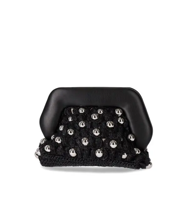 THEMOIRE Gea Straw Beaded Clutch - Black