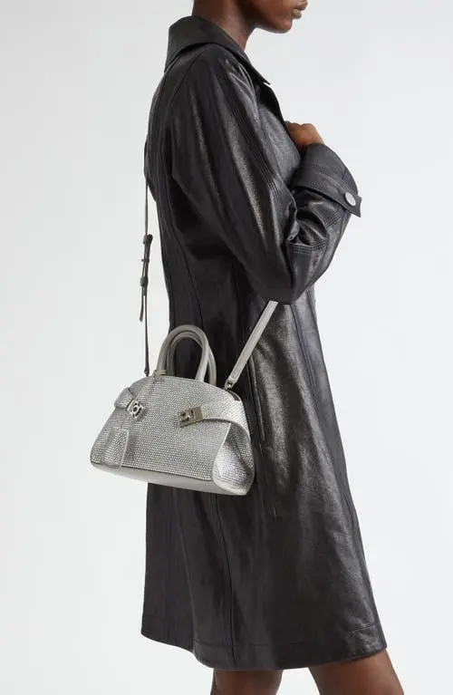 FERRAGAMO Strass Crystal Mini Top Handle Bag - Perla