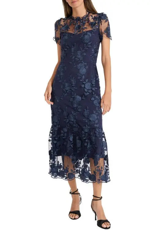Maggy London Embroidered Floral Overlay Cocktail Dress In Twilight Navy -  60% Off