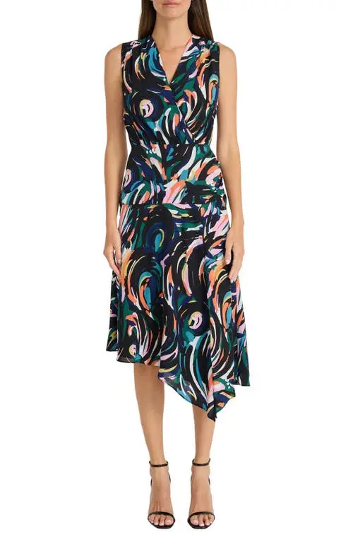 Maggy London Abstract Print Asymmetric Dress In Black/ Green Acres - 65%  Off | Editorialist