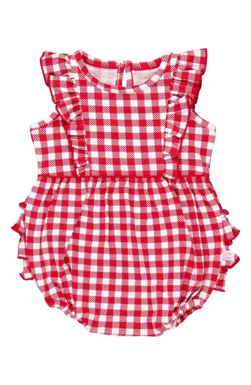 RUFFLEBUTTS Gingham Cotton Ruffle Bubble Romper - Red Gingham