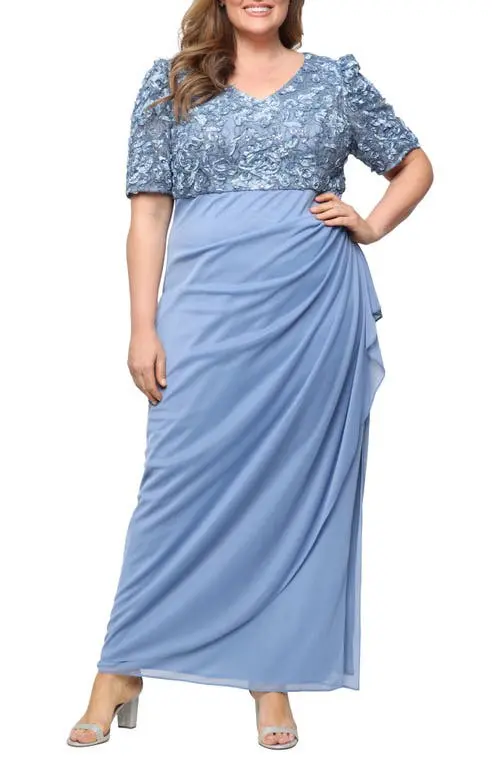 Alex Evenings Embellished Soutache Bodice Gown - Skyblue
