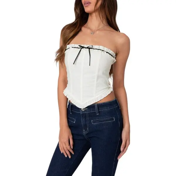 EDIKTED Coralie Ruffle Trim Corset Top