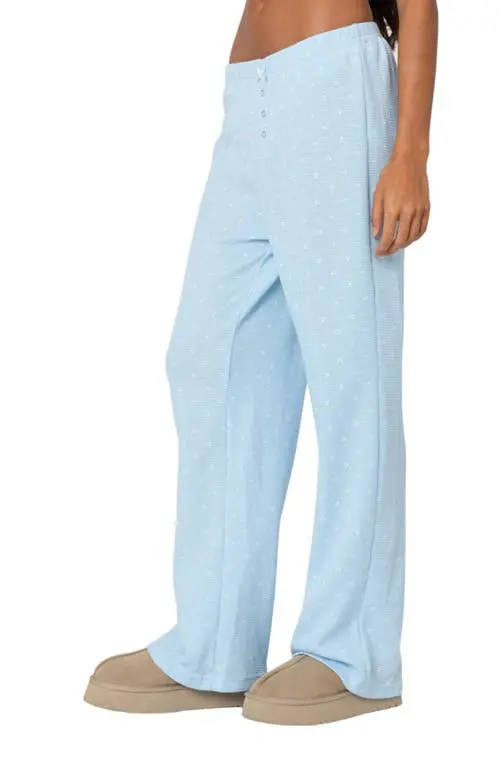 EDIKTED Floral Cotton Waffle Knit Pants - Mix/ Blue