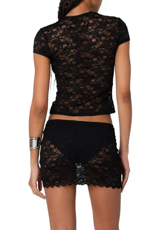 EDIKTED Kaori Stretch Lace T-shirt - Black