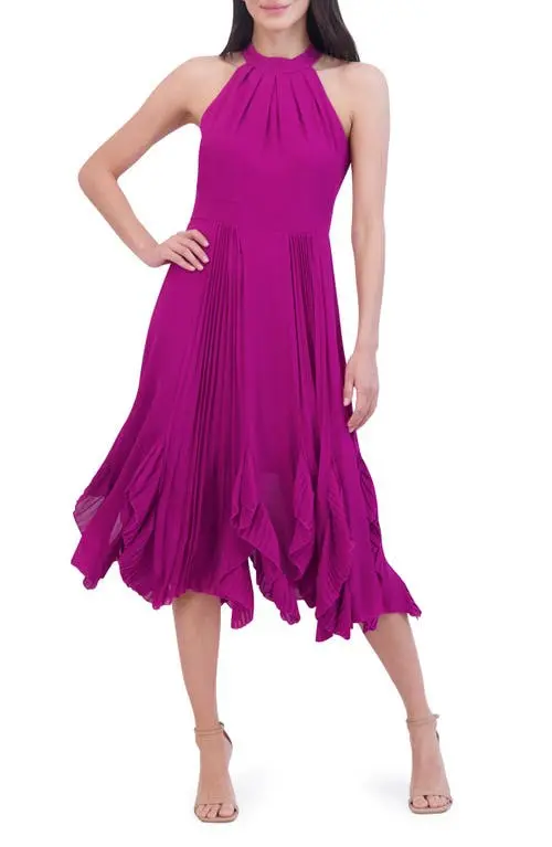 Eliza J Halter Neck Pleated Cocktail Dress
