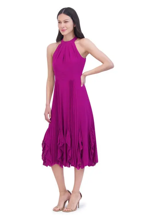 Eliza J Halter Neck Pleated Cocktail Dress