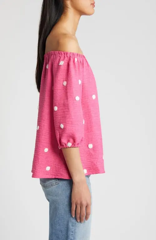 Loveappella Polka Dot Off-the-shoulder Top - Fuchsia
