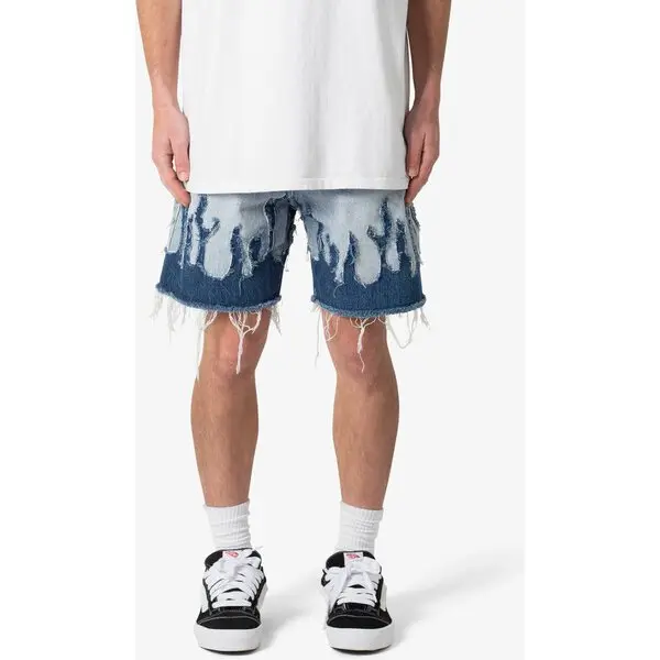 Mnml Flame Rip & Repair Denim Shorts - Blue