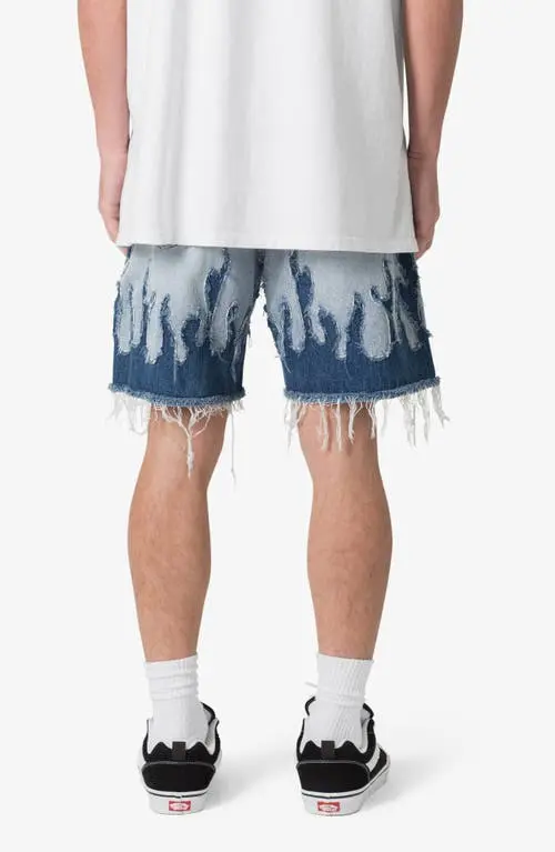 Mnml Flame Rip & Repair Denim Shorts - Blue