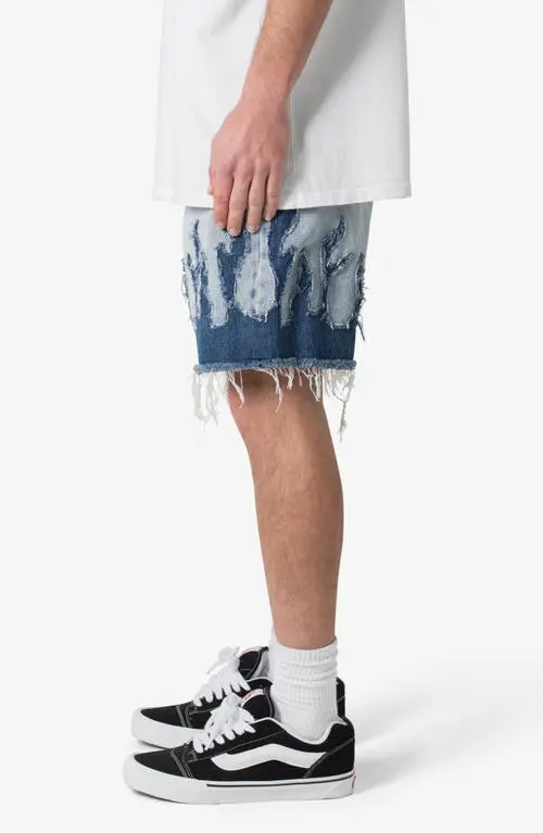 Mnml Flame Rip & Repair Denim Shorts - Blue