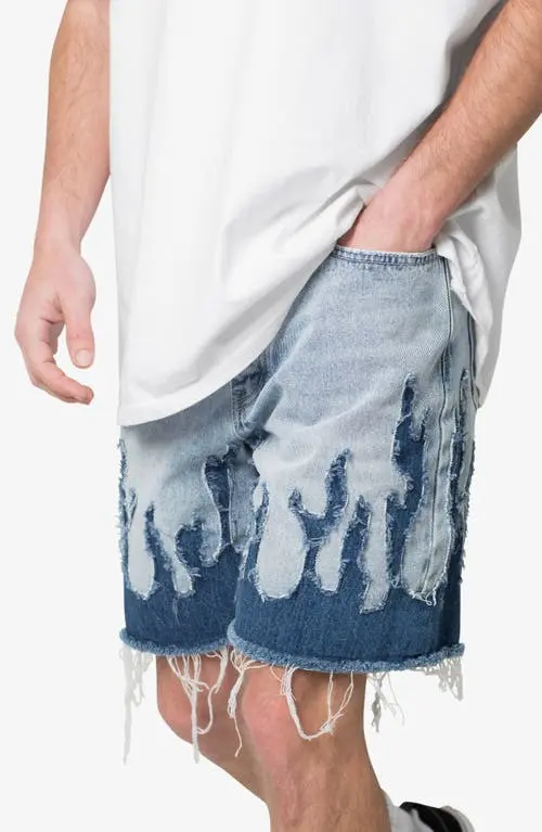 Mnml Flame Rip & Repair Denim Shorts - Blue