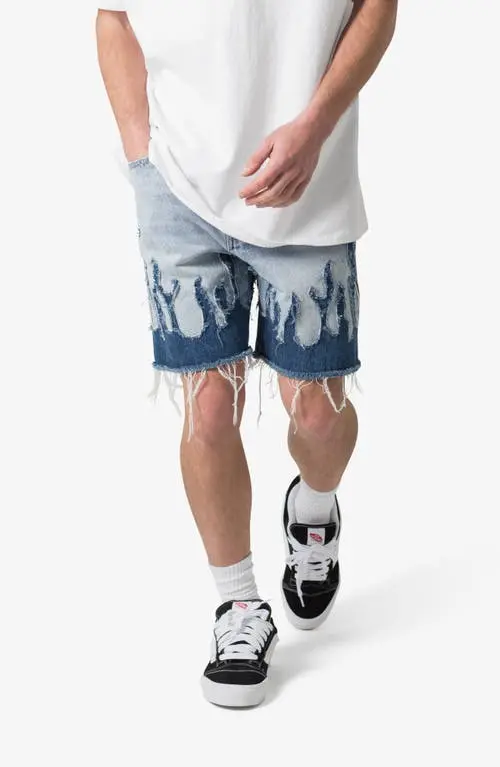 Mnml Flame Rip & Repair Denim Shorts - Blue